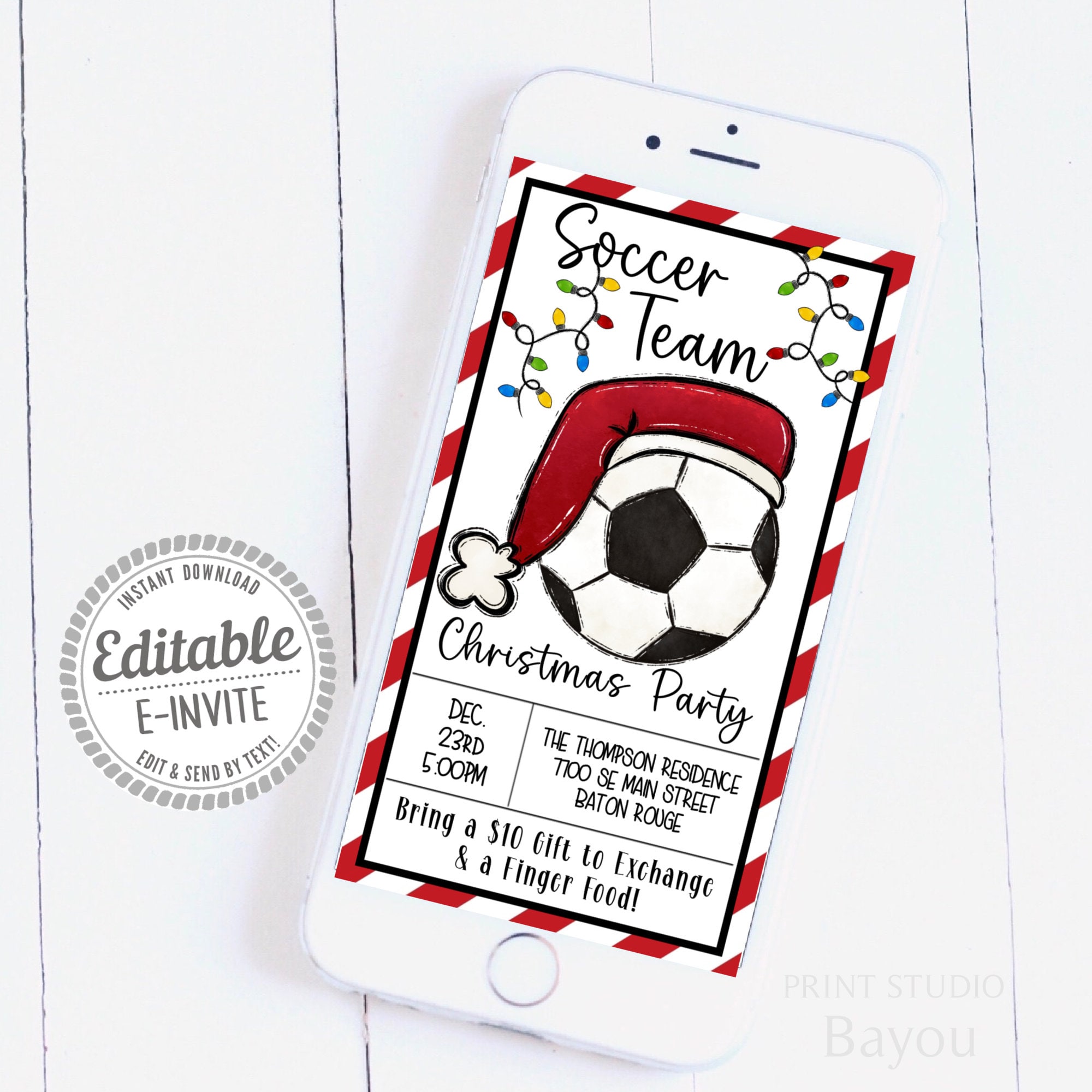 Soccer Team Christmas Party Smartphone Invite, Soccer Holiday ...