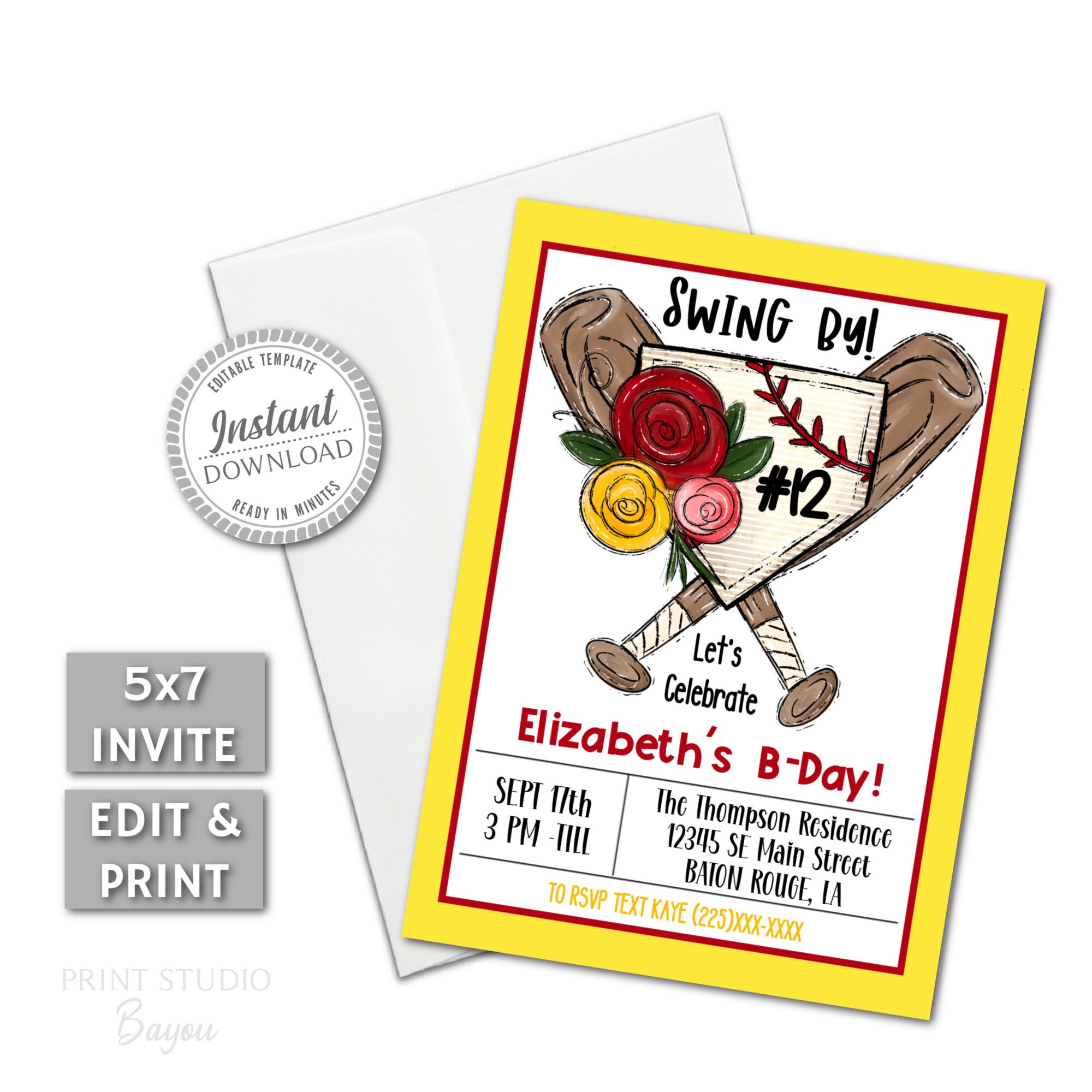 Printable Softball Birthday Party Invitation, Party Reminder E-invite ...