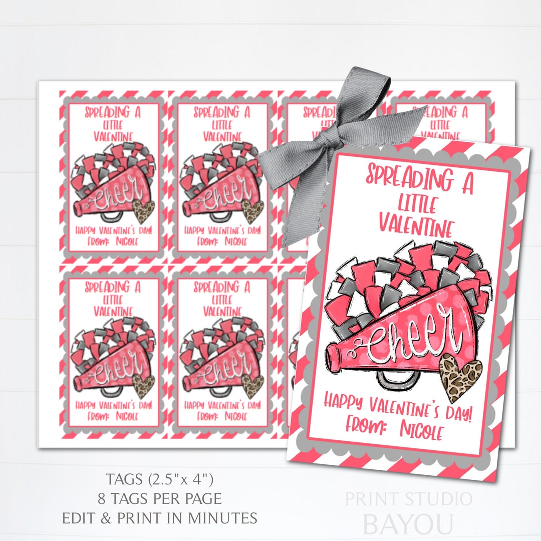Printable Spreading a Little Valentine Cheer Tags, Editable Cheer Treat ...
