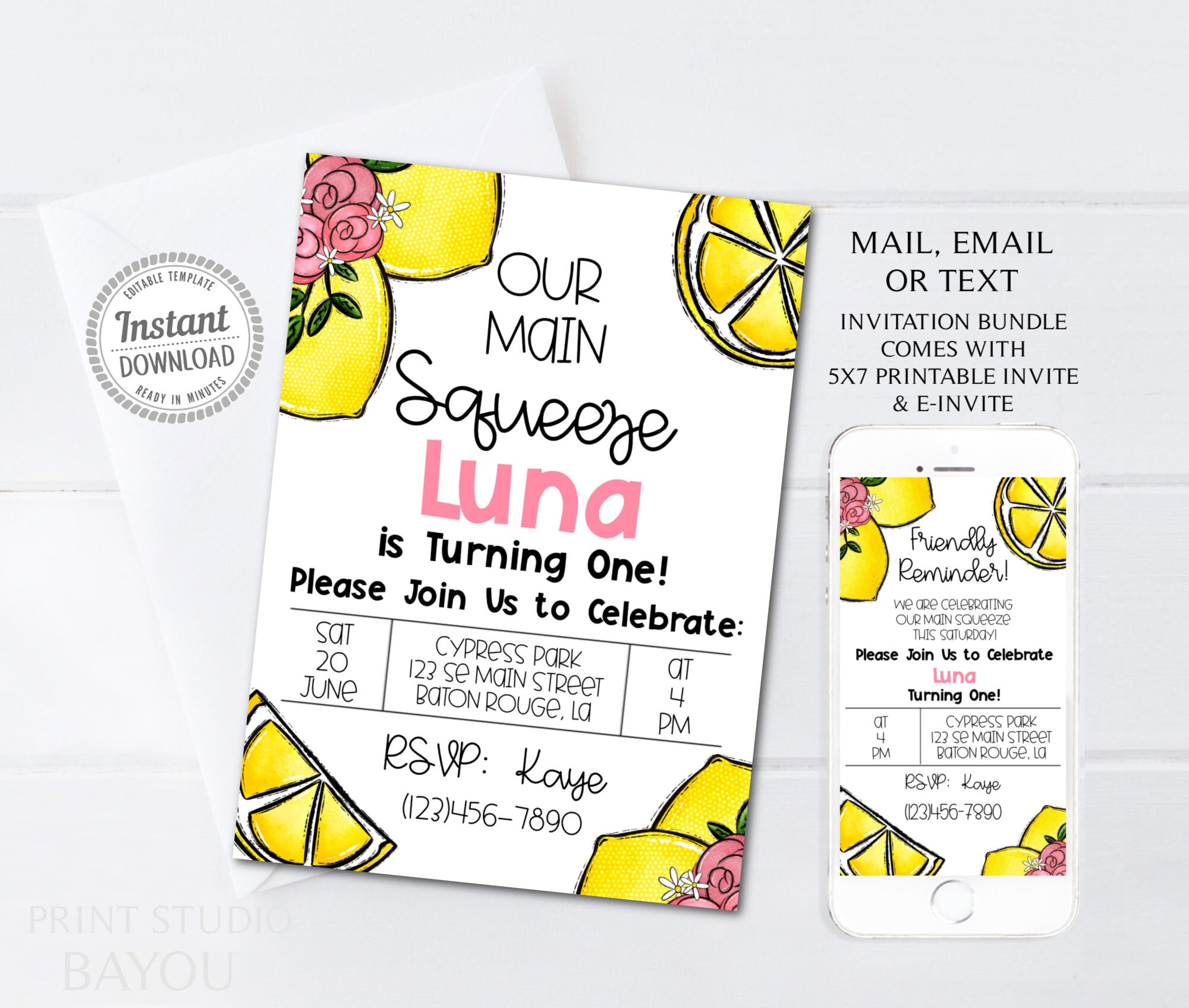 Our Main Squeeze Birthday Invite, Lemon Theme Birthday Party, Lemonade ...