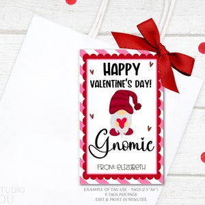 Printable Happy Valentine's Day Gnomie Favor Tags, Goody Bag Tags ...