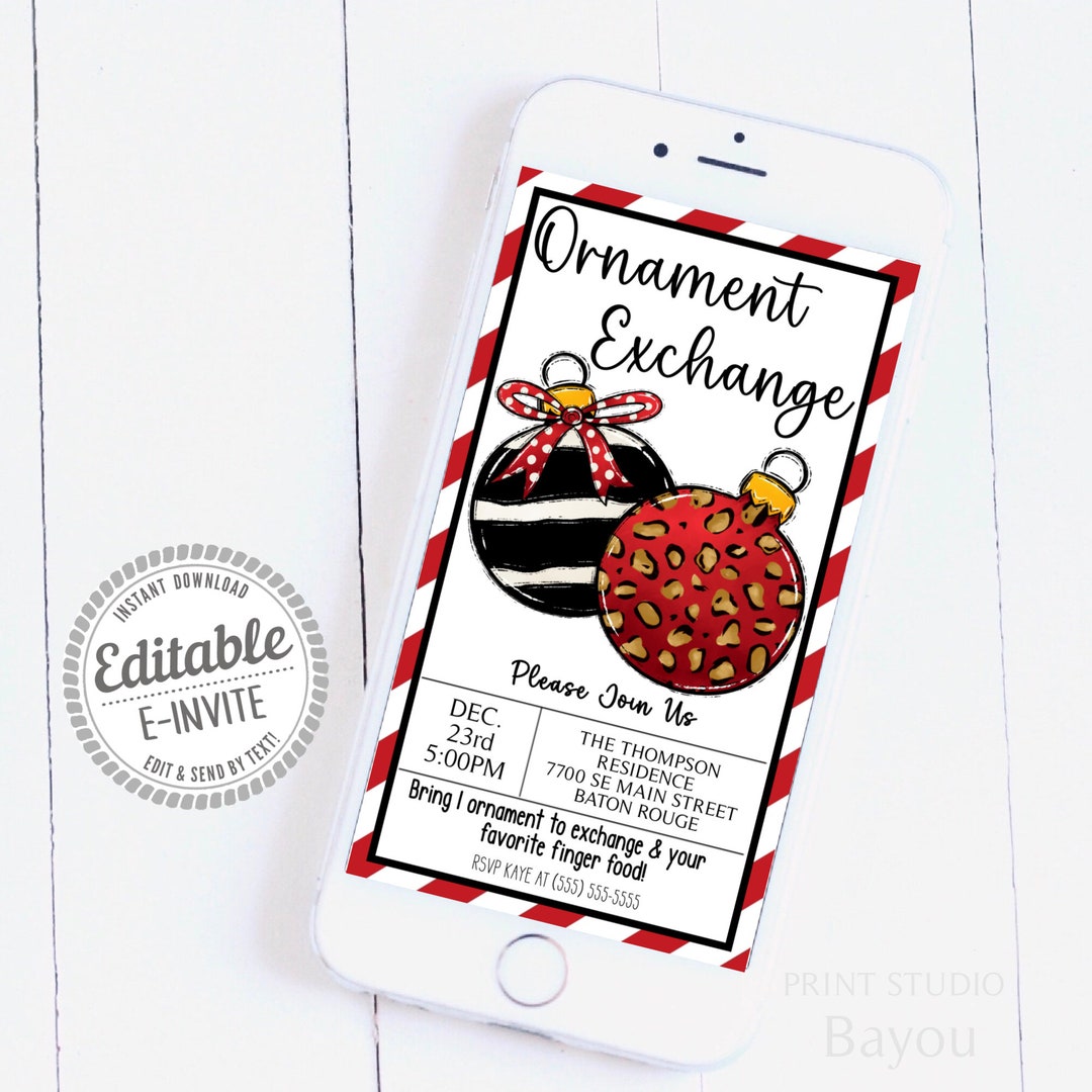 Ornament Exchange E-invite, Christmas Ornament Smartphone Invite, Party ...