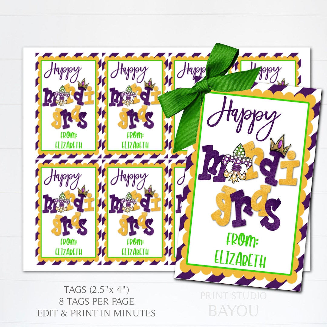 Happy Mardi Gras Gift Tags, Mardi Gras Favor Tags, Parade Throw Tags ...