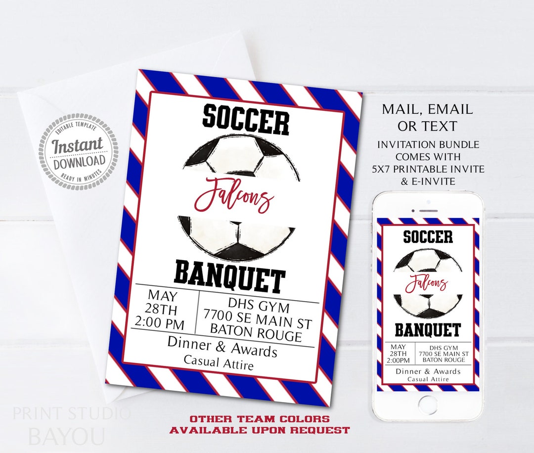 Editable End of Season Soccer Team Banquet Invitation, End of Season ...