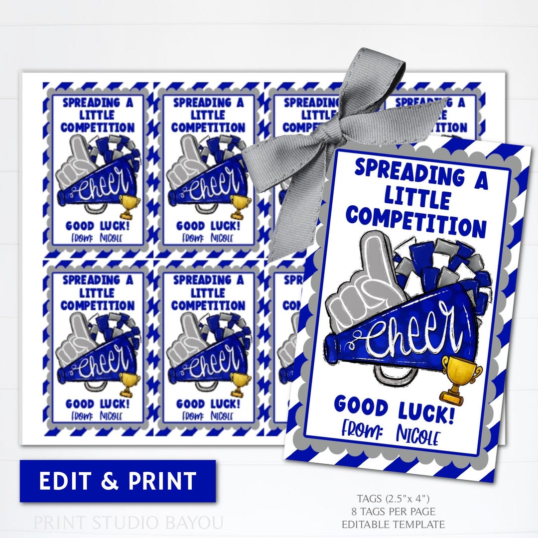 Printable Spreading a Little Competition Cheer Tags, Editable Cheer ...