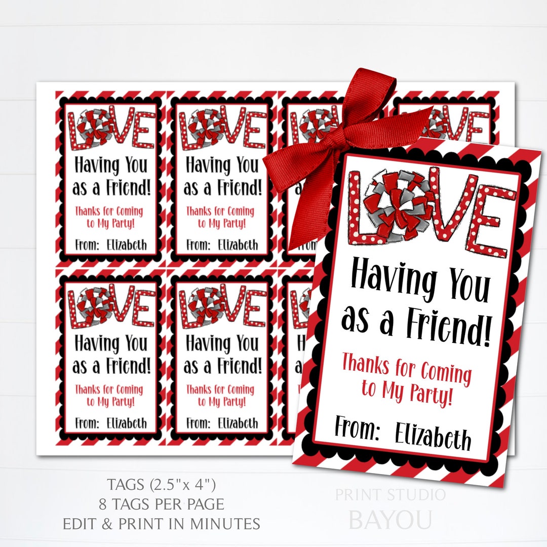 Printable Love Having You as a Friend Cheer Tags, Editable Cheer ...