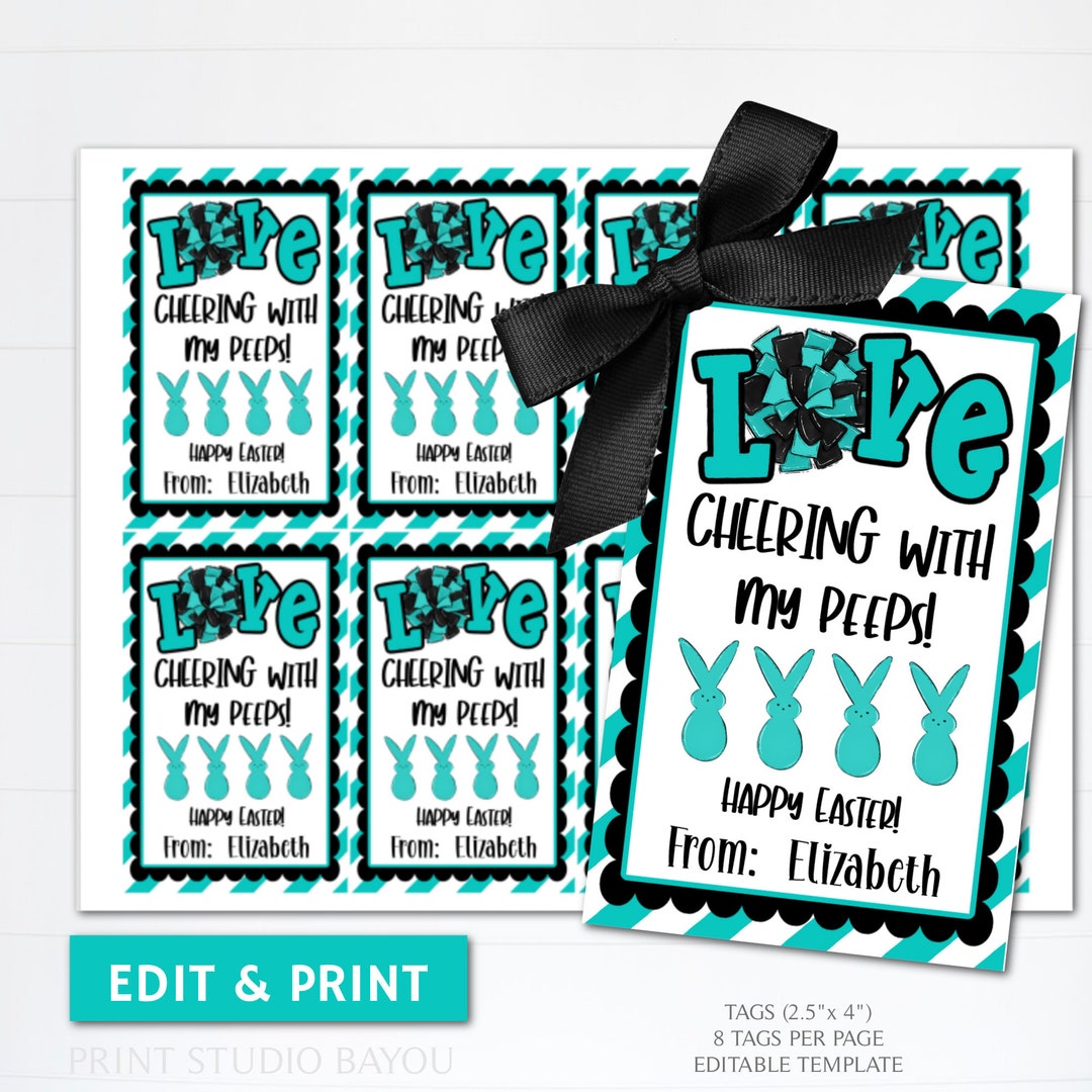 Printable Love Cheering With My Peeps Cheer Themed Easter Tags, Cards ...