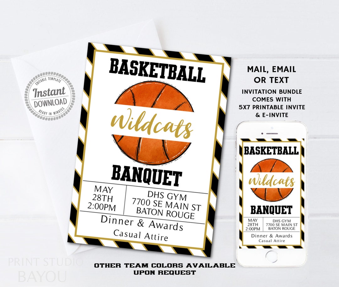 End of Season Basketball Team Banquet Invitation, End of Season Party E ...