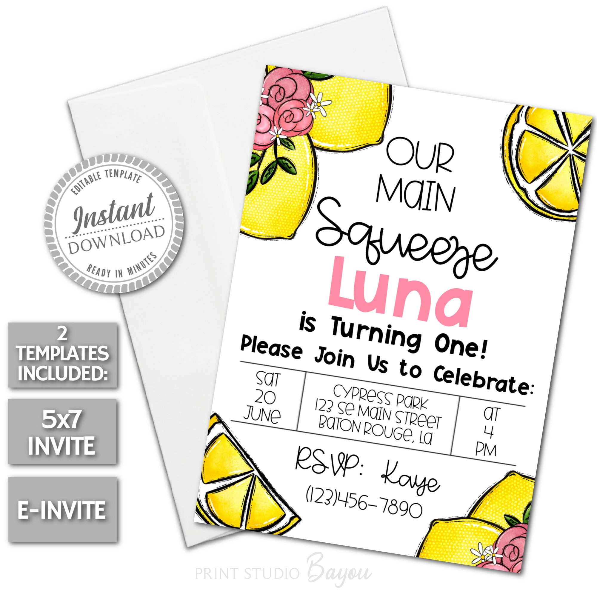 Our Main Squeeze Birthday Invite, Lemon Theme Birthday Party, Lemonade ...
