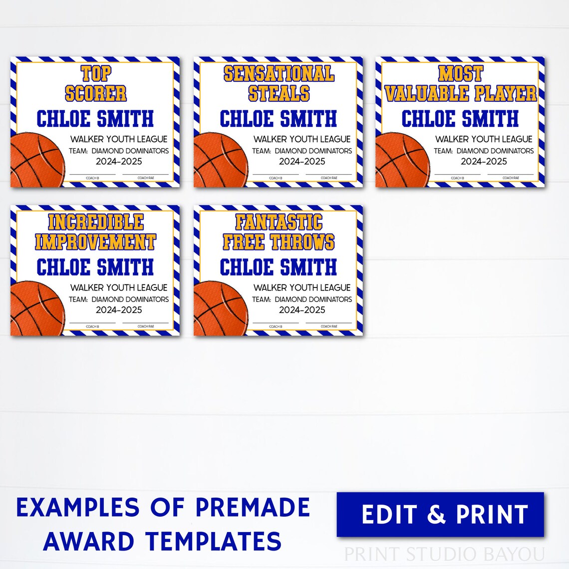 PRINTABLE Basketball Award Certificates, Basketball End of Season ...