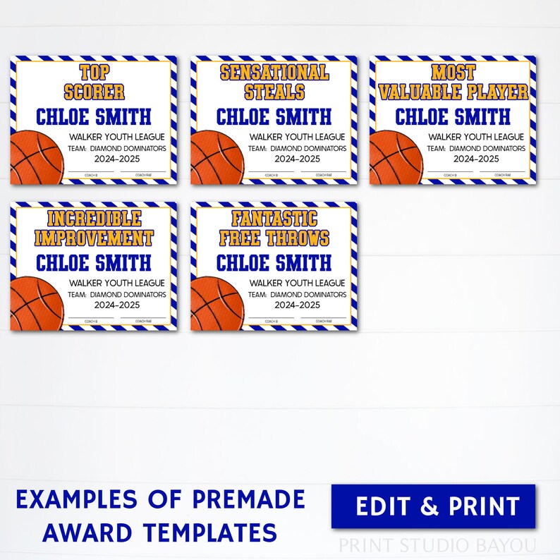 Printable Basketball Award Certificates, Editable Basketball End of ...