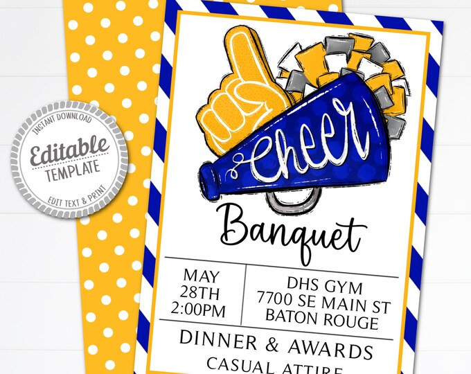 Printable End of Season Cheer Squad Banquet Invitation, End of Season ...