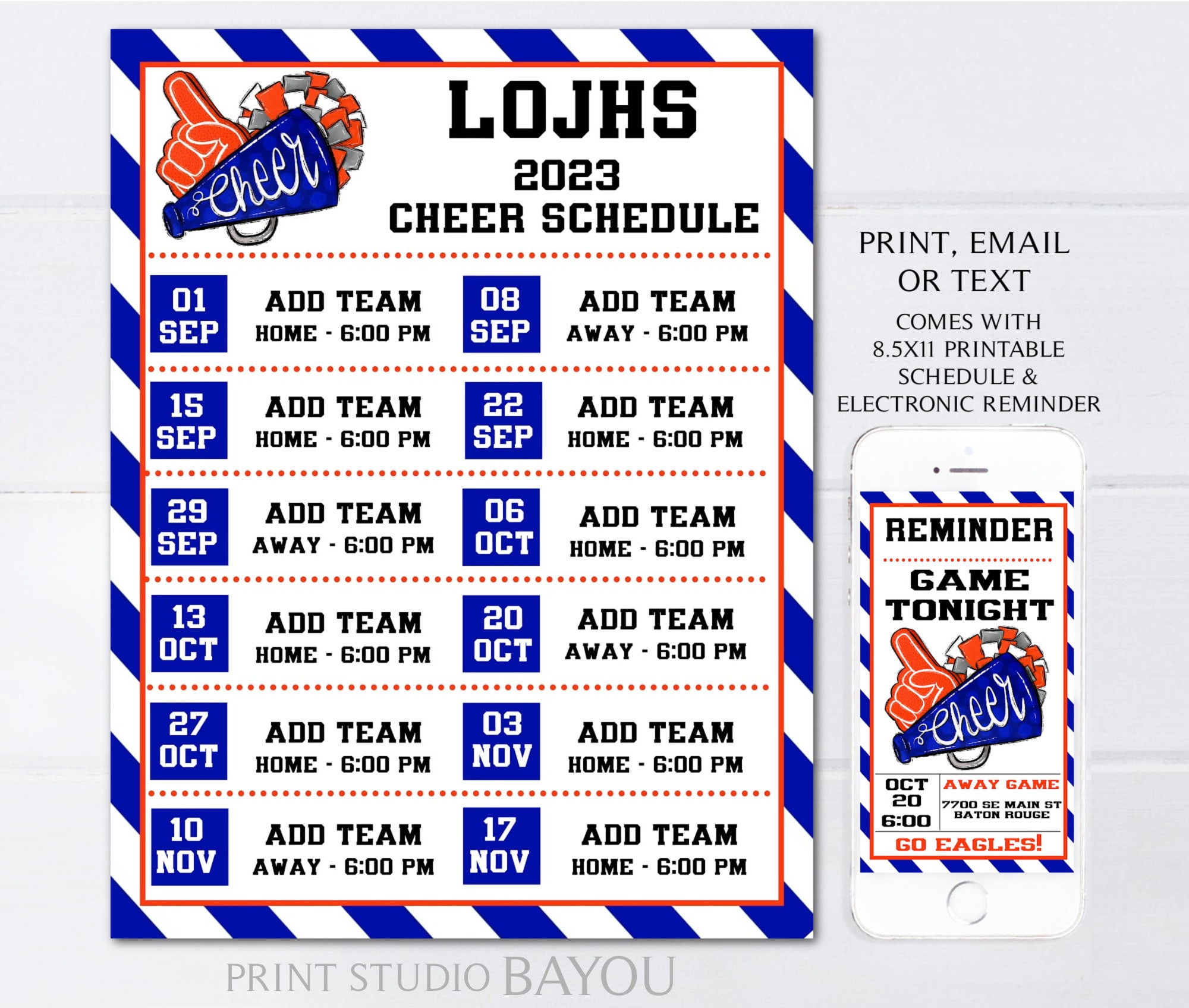 Customizable Cheer Schedule, Cheer Calendar, Cheerleading Competition ...