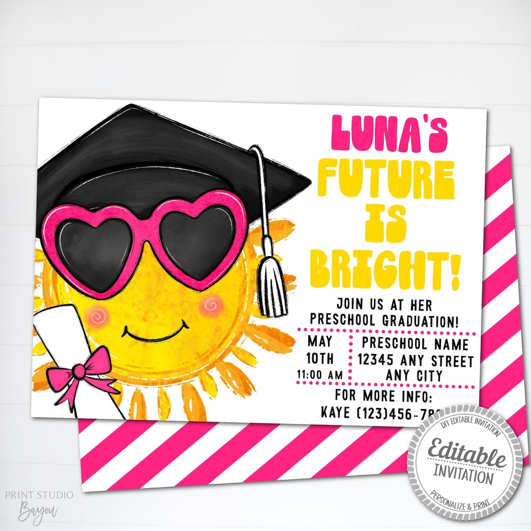 Printable Preschool Graduation Invitation, Kindergarten Grad, Editable ...