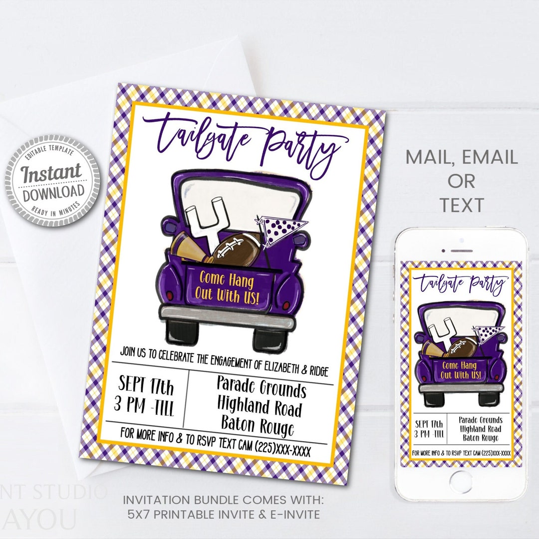 Printable Tailgate Party Invitation, Football Party E-invite, Purple ...