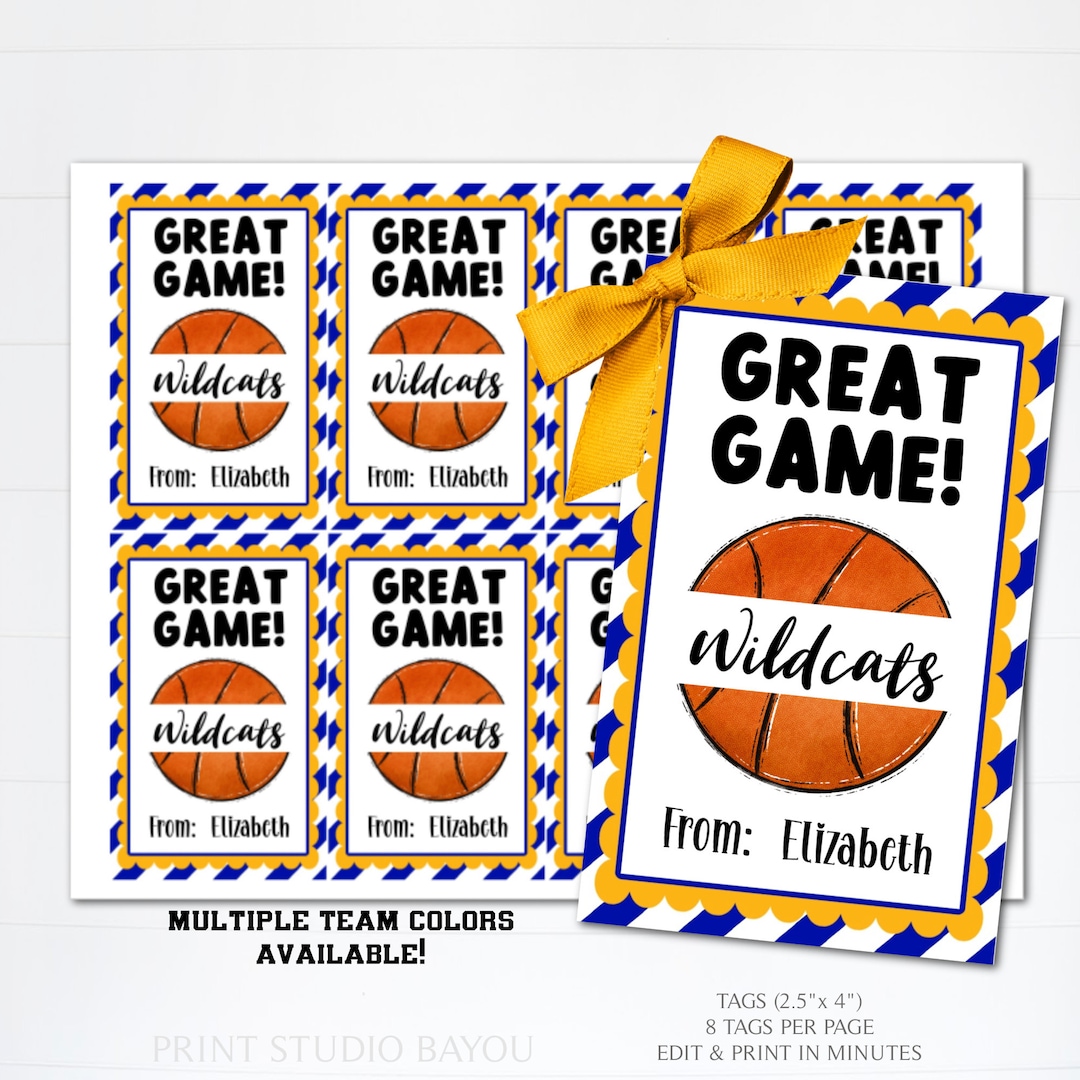 Printable Basketball Treat Bag Tags, Editable Great Game Tags, Team ...