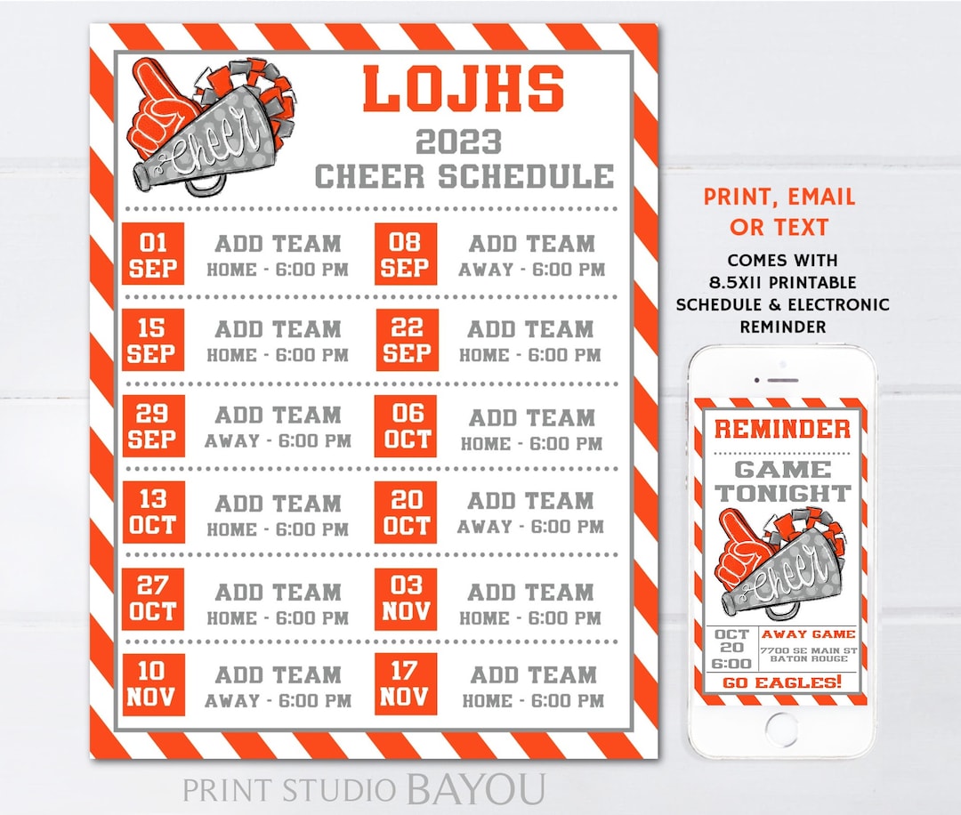 Printable Cheer Schedule: Editable Cheerleading Calendar (digital ...