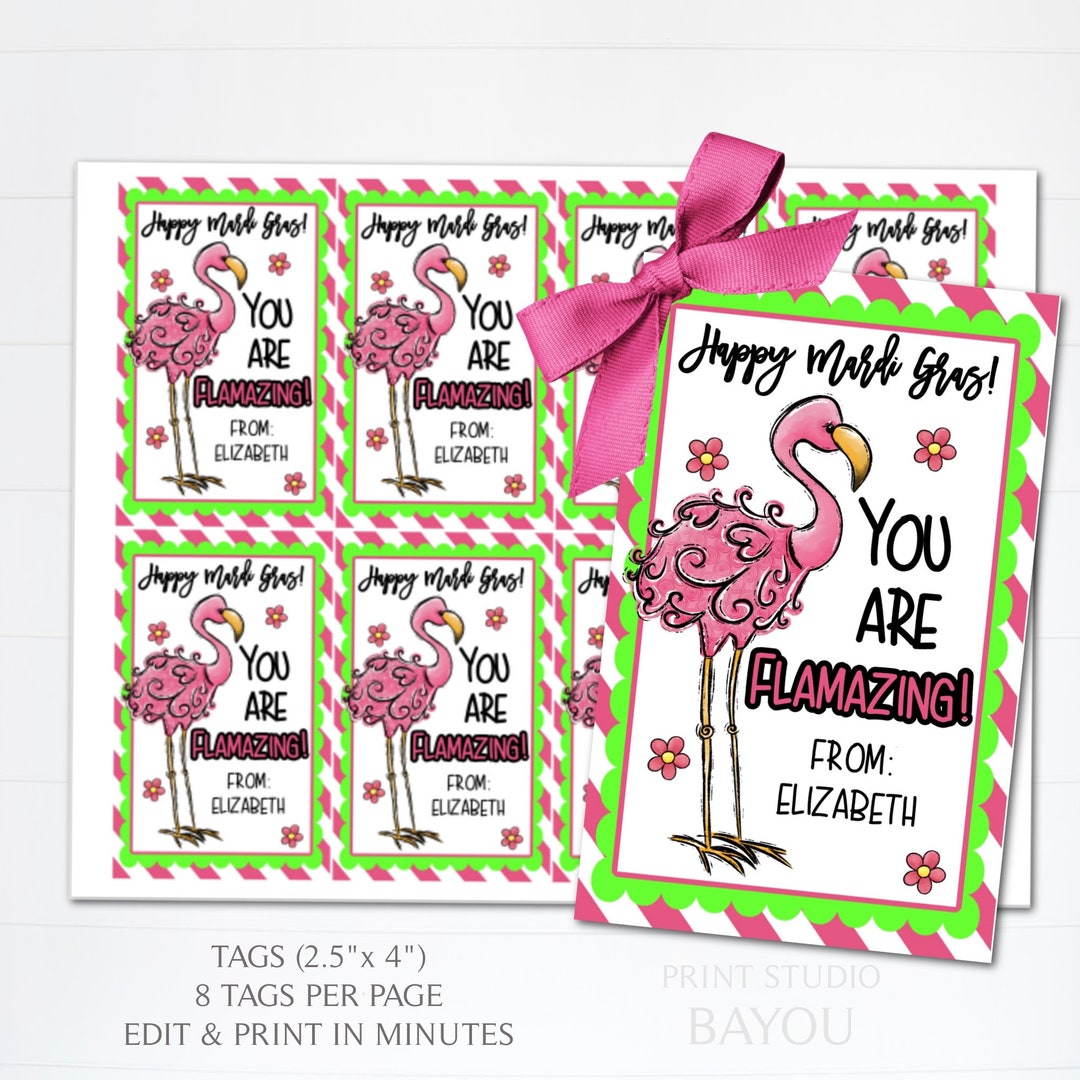 You Are Flamazing Gift Tags, Mardi Gras Themed Tags, Mardi Gras Gifts ...