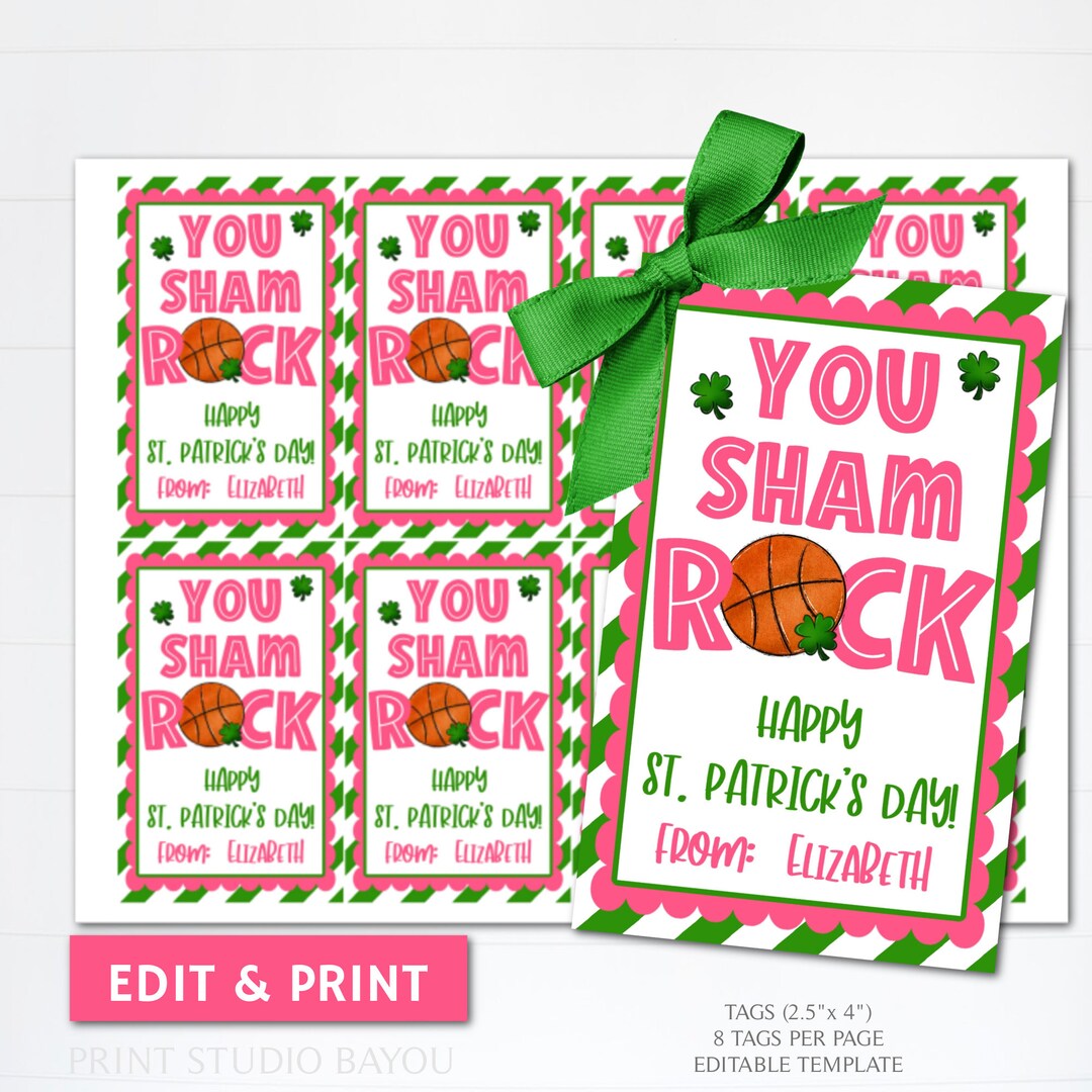 Basketball St. Patrick's Day Favor Tags, You Shamrock Basketball Treat ...