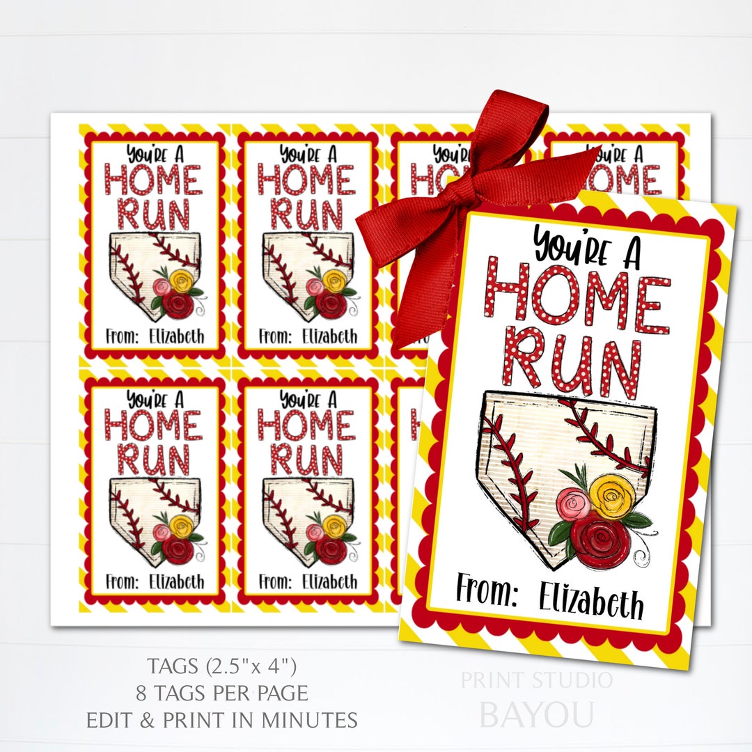 You're a Home Run Valentine Gift Tags, Softball Themed Favor Tags, End ...