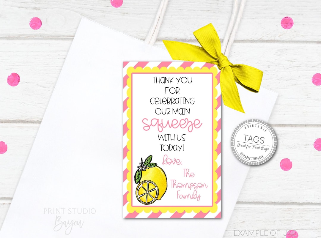 Main Squeeze Printable Treat Tags, Lemon Themed Goodie Bag Toppers ...