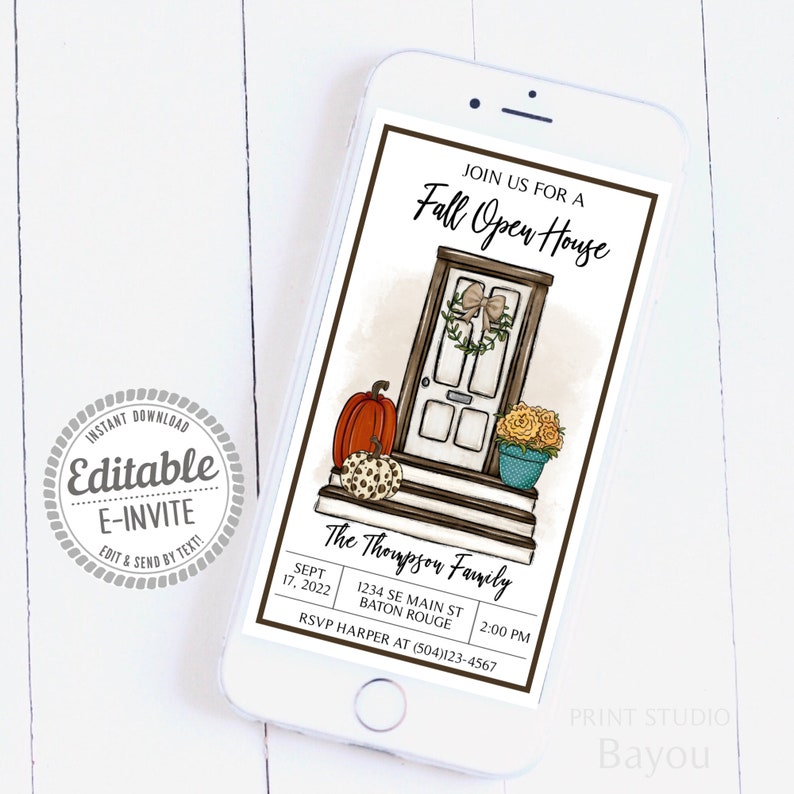 Printable Fall Open House Invitation, E-invite, Fall Housewarming ...
