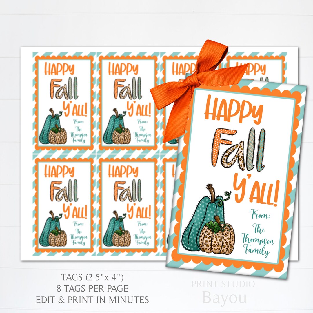 Printable Happy Fall Y'all Favor Tags: Thanksgiving Gift Tags (2.5x4 ...