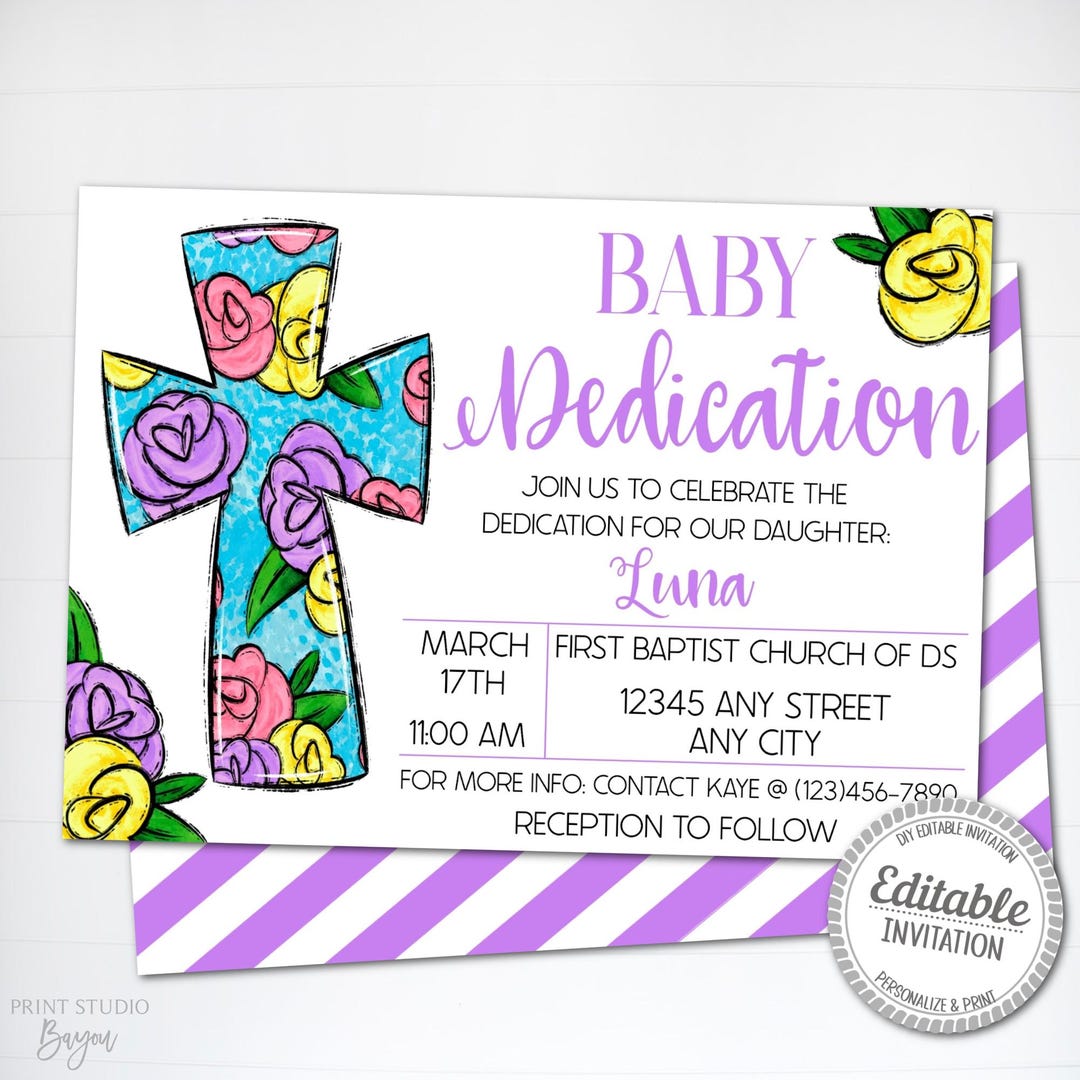 PRINTABLE Baby Dedication Invitation, Baby Dedication Digital Invite ...