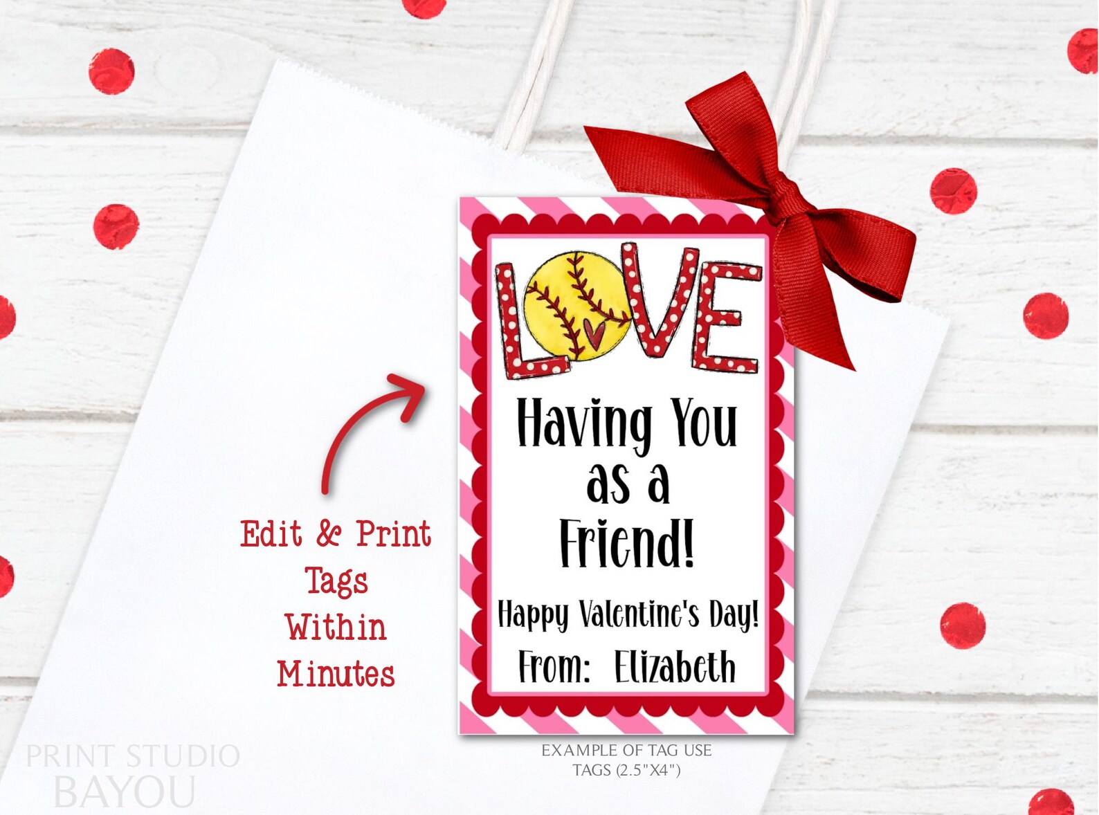Printable Softball Valentine Tag Template, Editable Softball Birthday ...