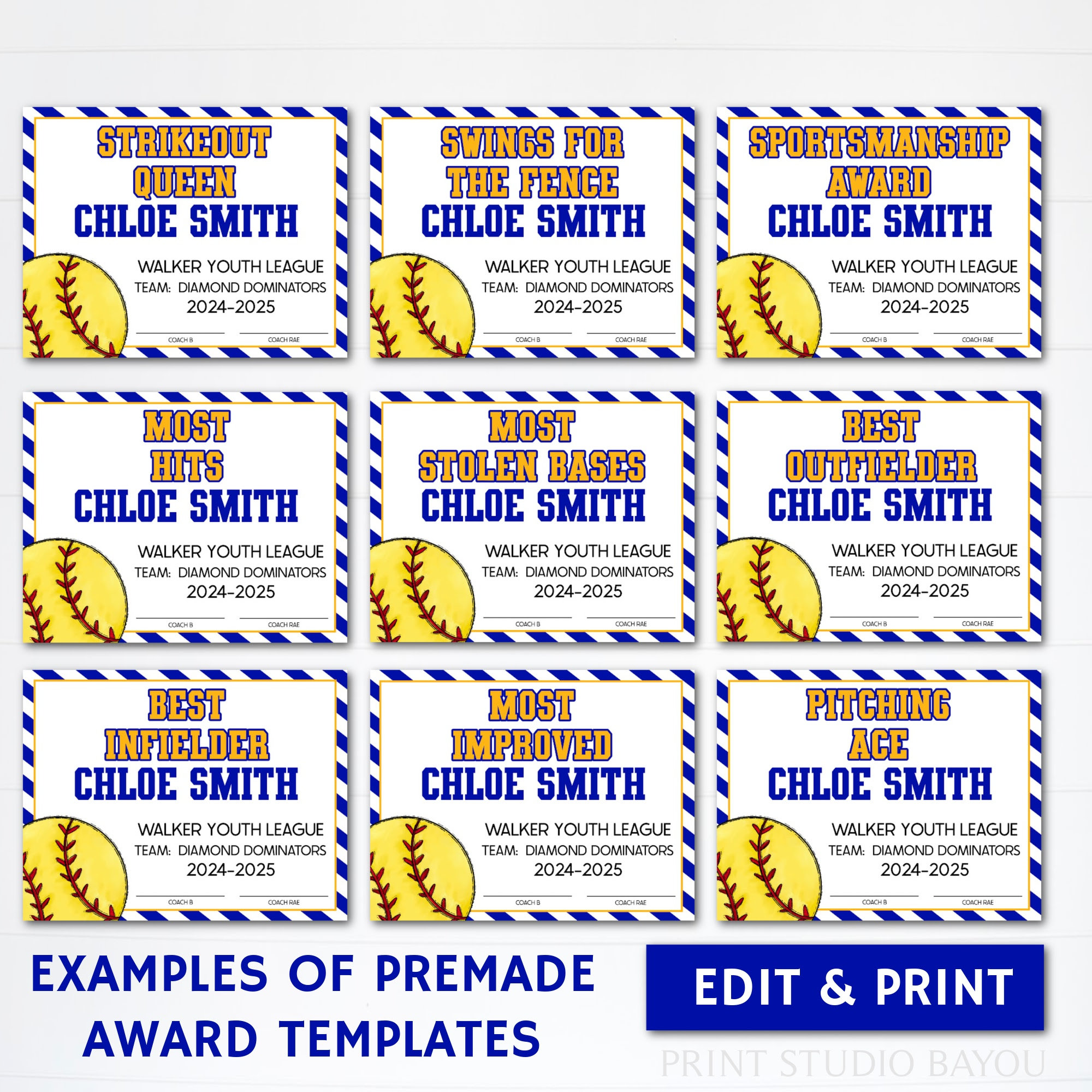 Printable Softball Award Certificates, Editable Softball End of Season ...