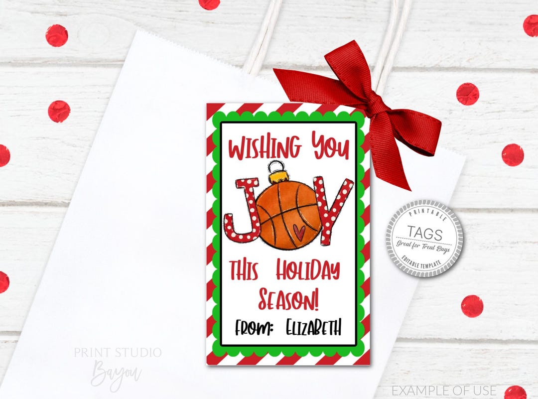 Printable Basketball Christmas Gift Tags, Editable Holiday Treat Bag ...