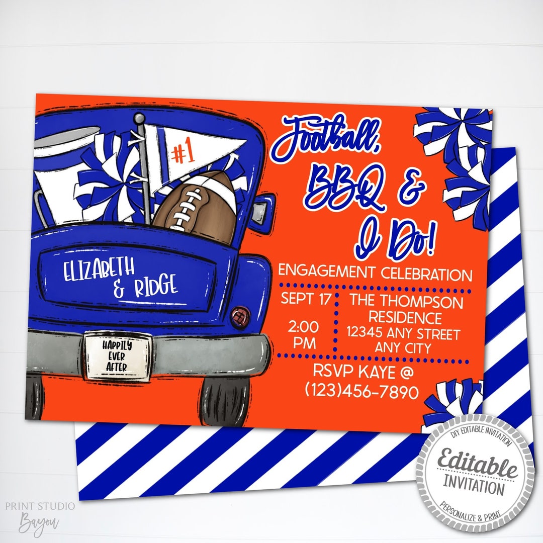 Printable Football Engagement Party Invitation, Football BBQ & I Do ...