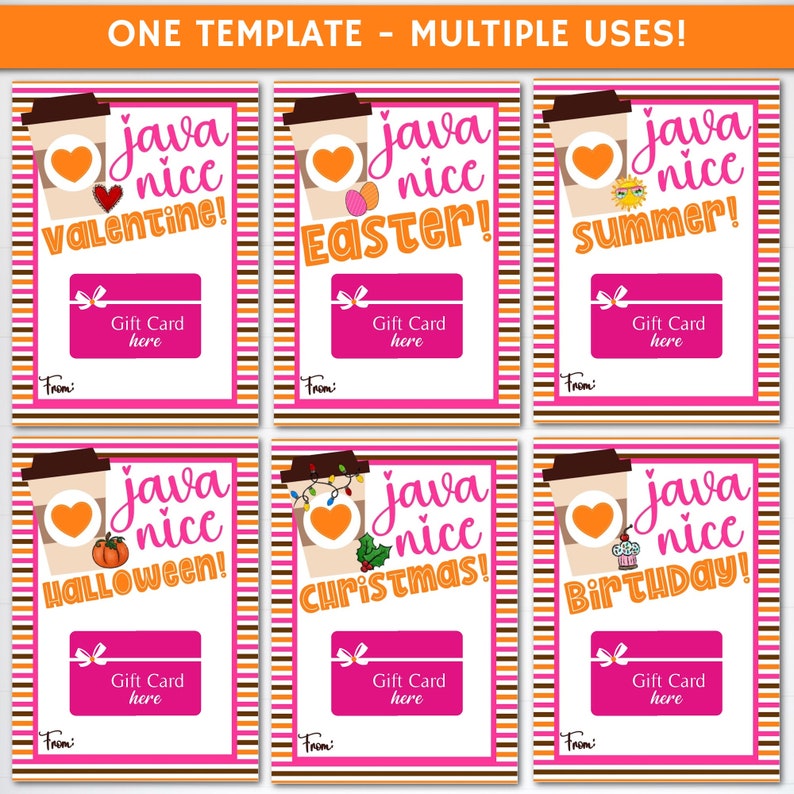 PRINTABLE Java Nice Summer Coffee Gift Card Holder, Java Nice Day, Java ...