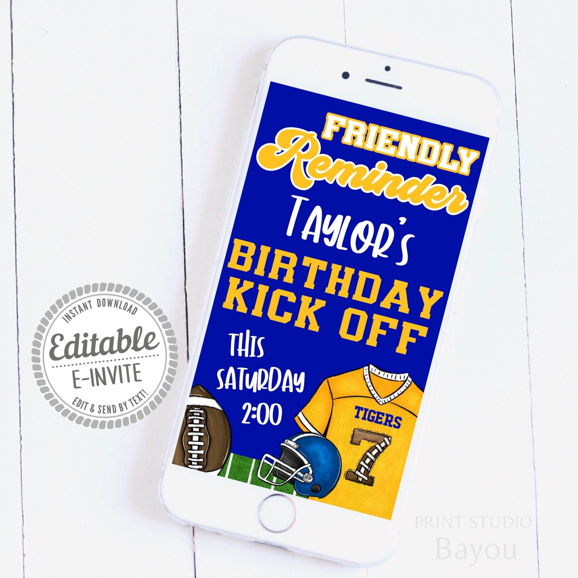 Football Birthday Party Invitation, Touchdown Theme Invite, Printable ...
