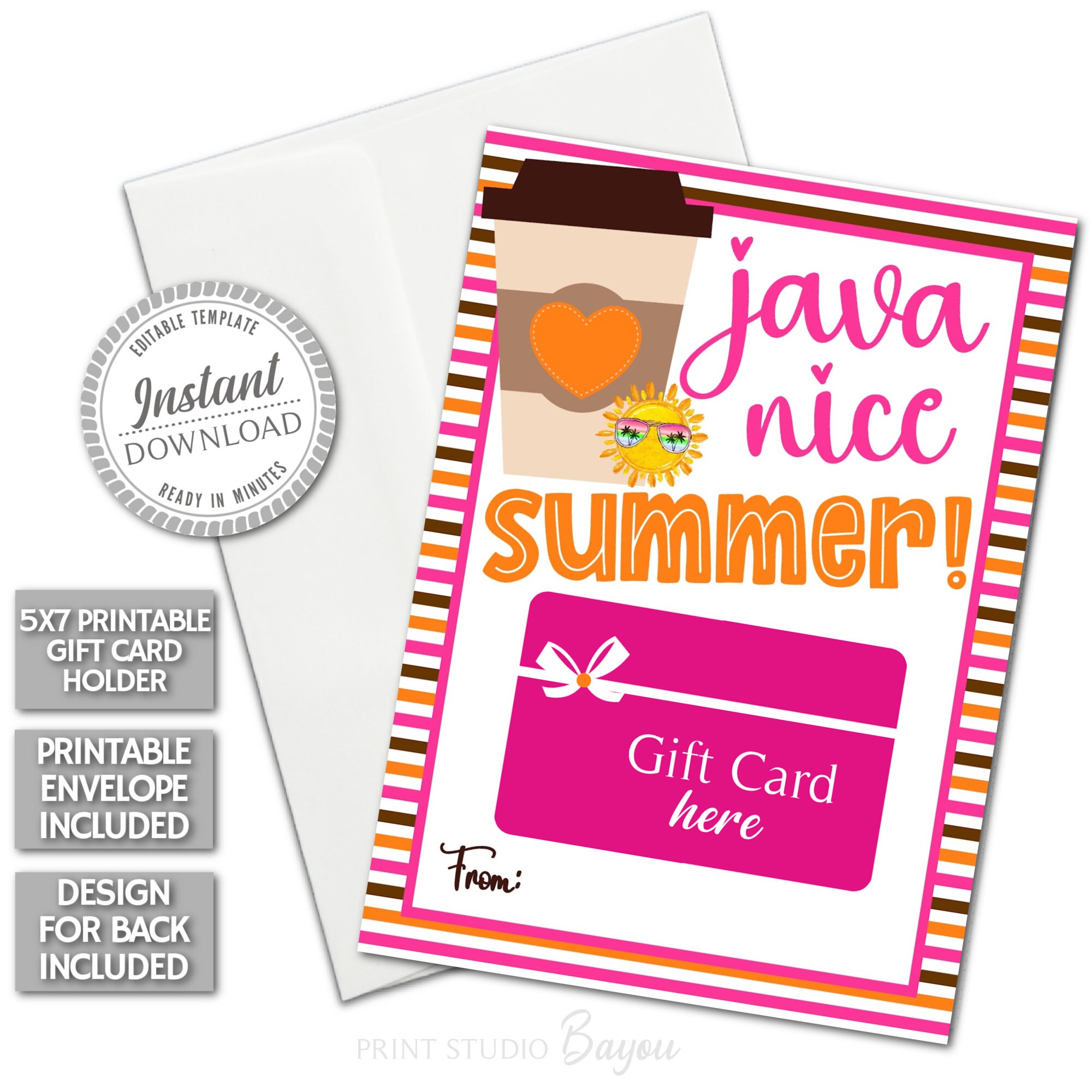 PRINTABLE Java Nice Summer Coffee Gift Card Holder, Java Nice Day, Java Nice Birthday, Java Nice ...