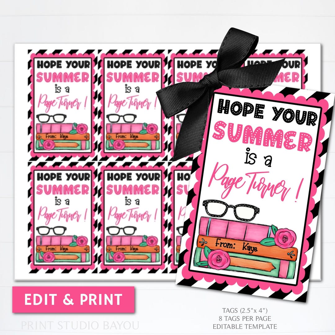 Printable Summer Reading Gift Tags: Editable Student Teacher Bookmarks ...
