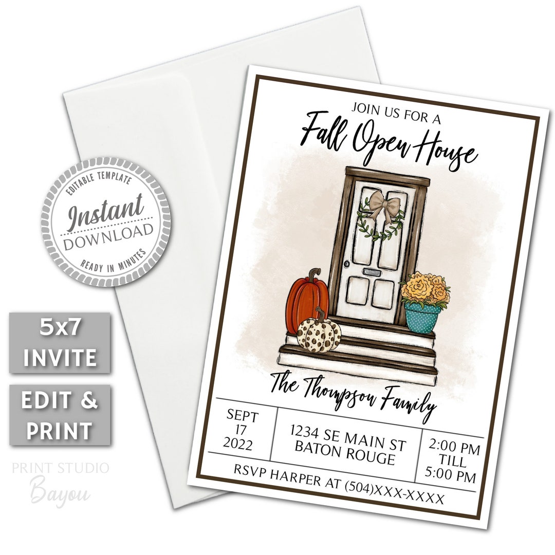 Printable Fall Open House Invitation, E-invite, Fall Housewarming ...