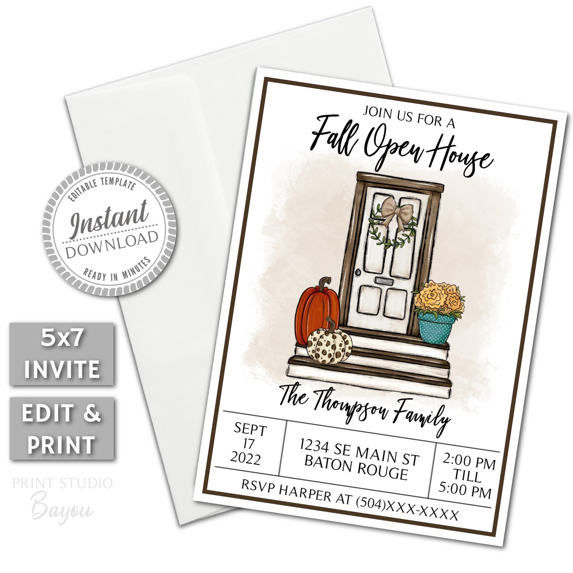 Printable Fall Open House Invitation, E-invite, Fall Housewarming ...
