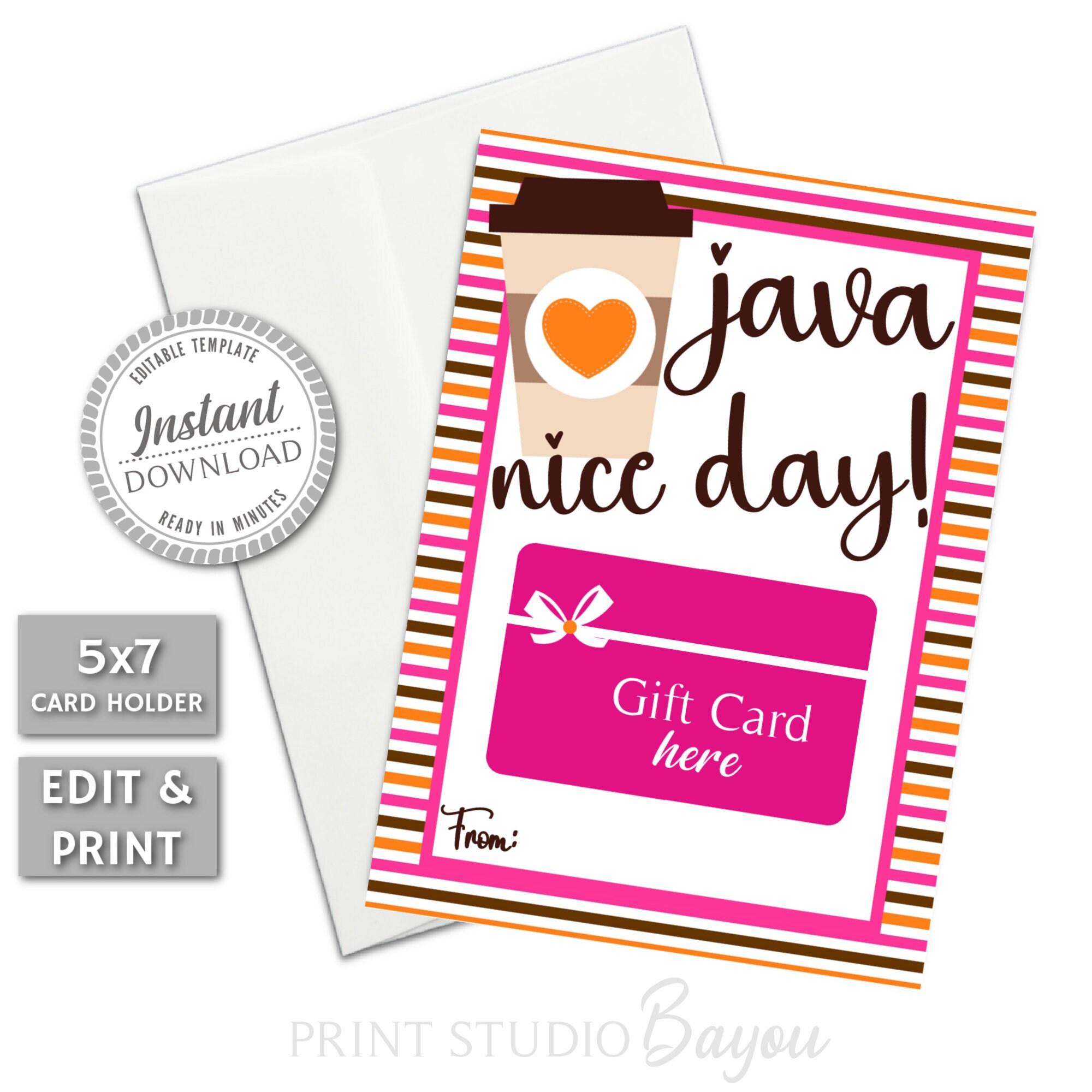 PRINTABLE Java Nice Summer Coffee Gift Card Holder, Java Nice Day, Java Nice Birthday, Java Nice ...