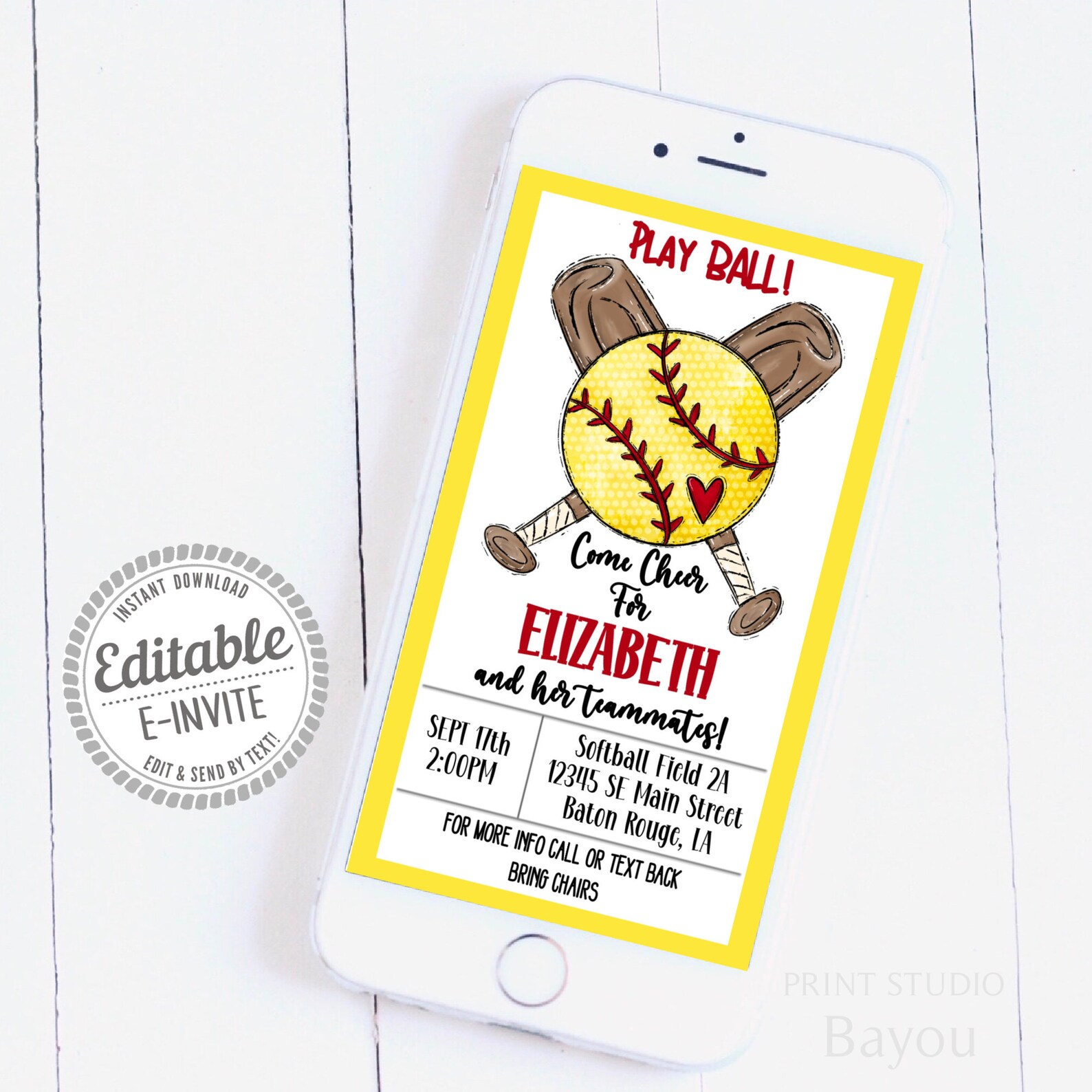 Editable Softball Game Smartphone Invite, Softball Game Day Details ...