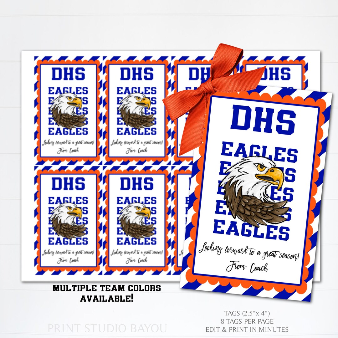 Printable Eagles Mascot Favor Tags, Team Snack Tags, Teammate Gifts ...