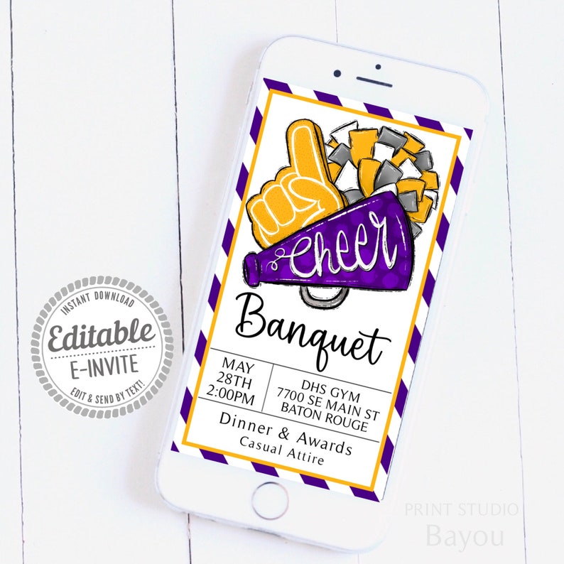 Printable End of Season Cheer Squad Banquet Invitation, End of Season ...