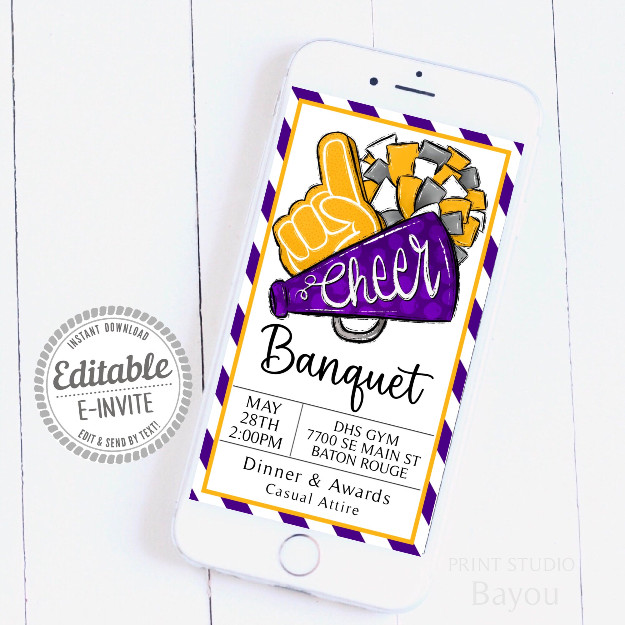 Printable End of Season Cheer Squad Banquet Invitation, End of Season ...