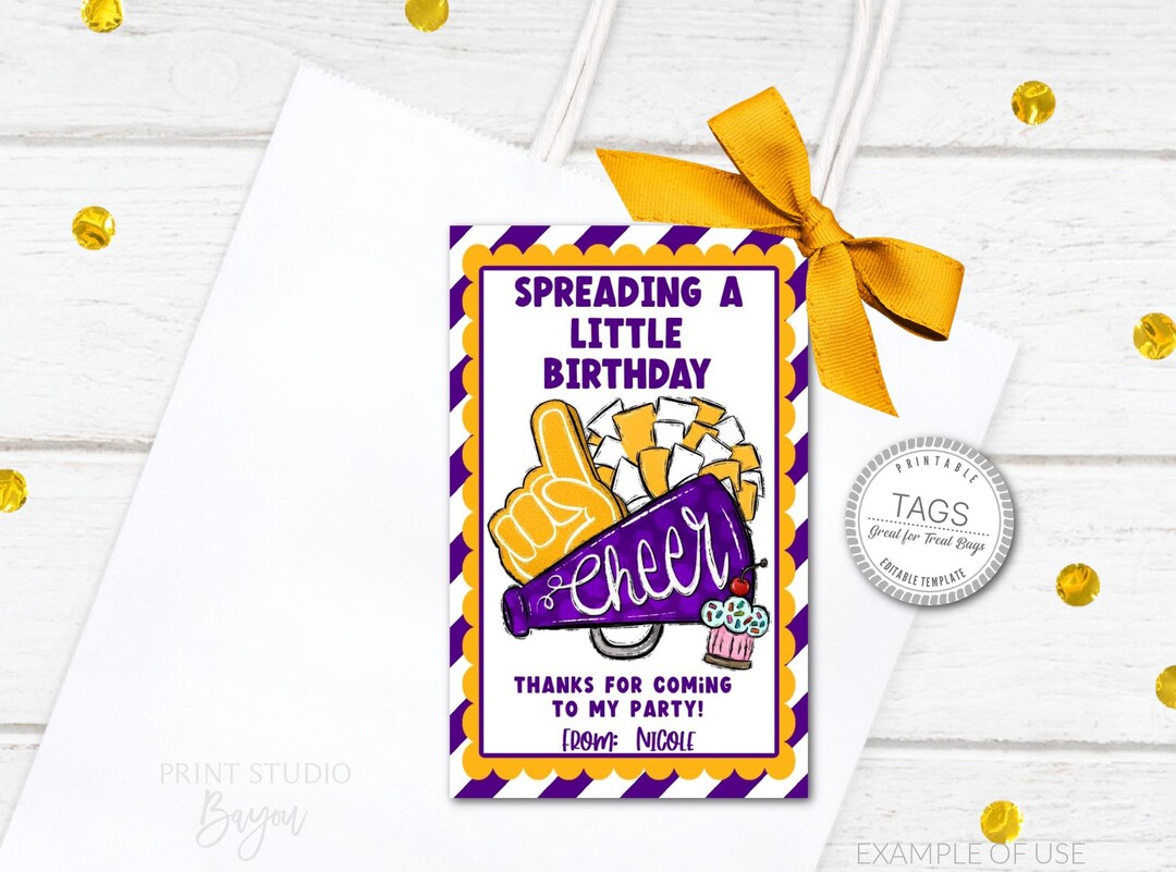 Cheer Treat Tags, Year-round Cheerleading Goodie Bag Toppers, Yellow ...