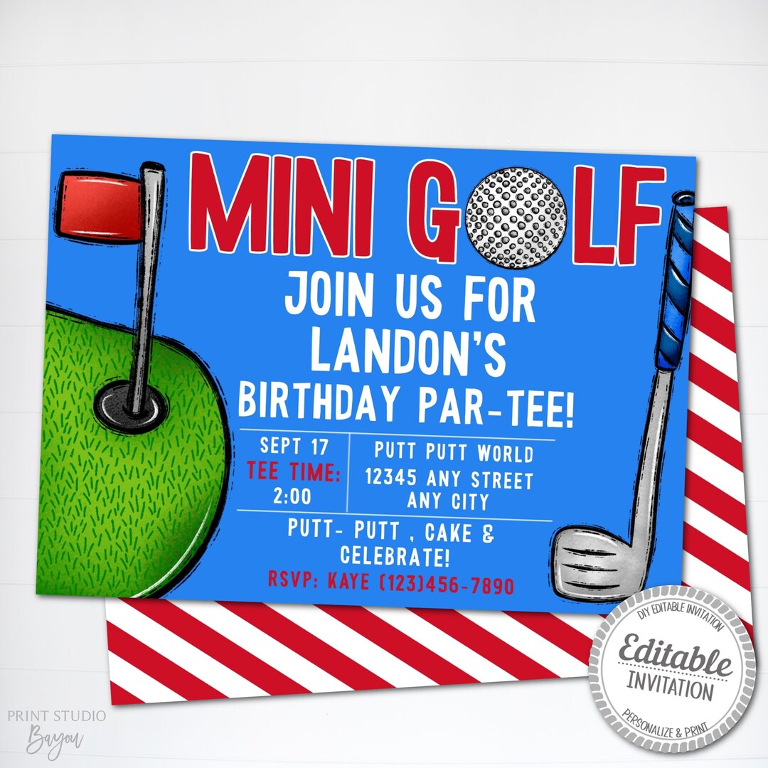 Printable Mini Golf Birthday Party Invitation, Editable Putt-putt Golf ...
