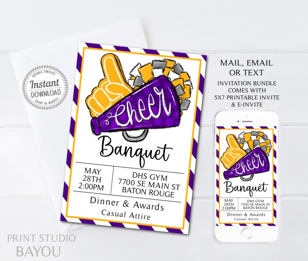 Printable End of Season Cheer Squad Banquet Invitation, End of Season ...