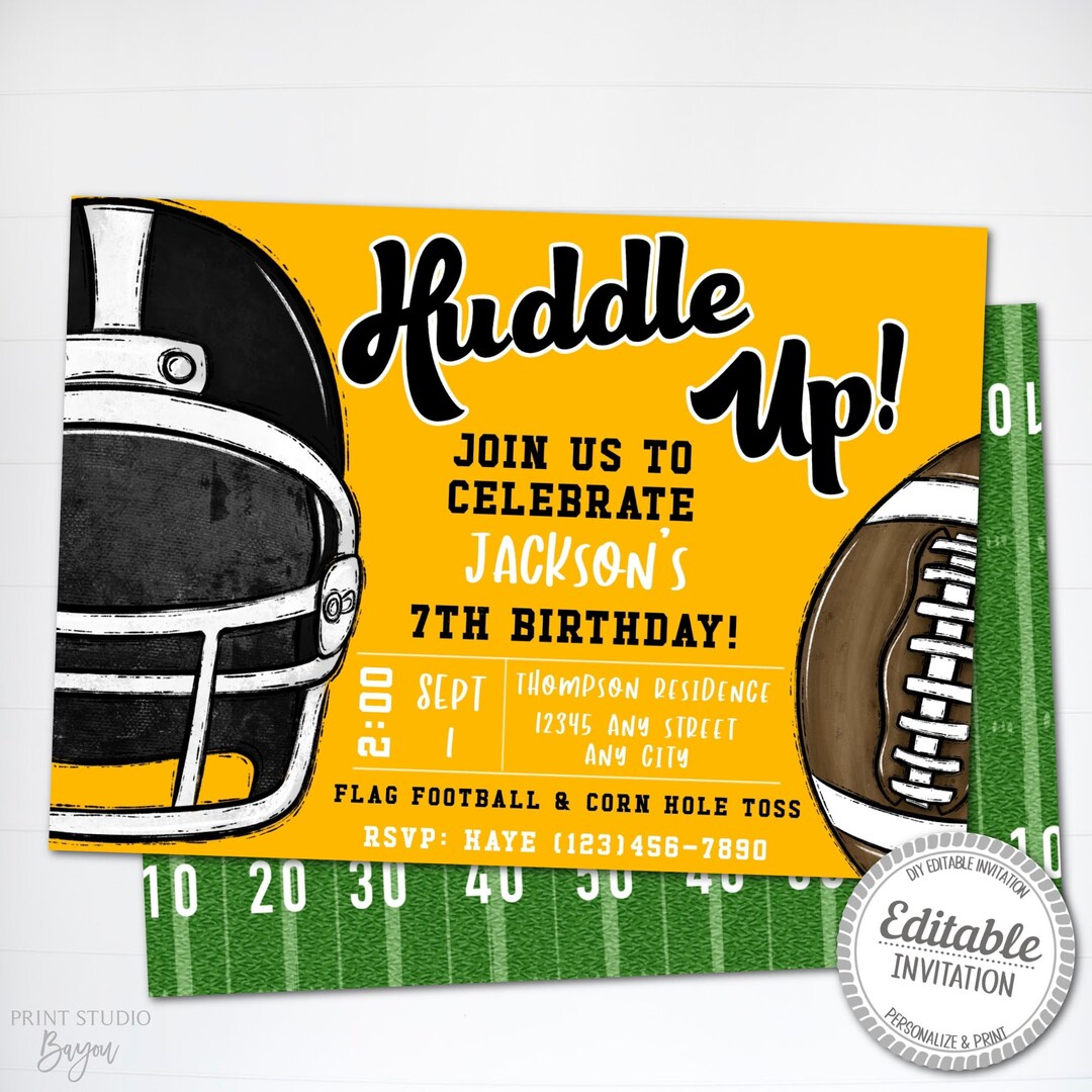 Printable Football Birthday Party Invitation, Football Birthday Party ...