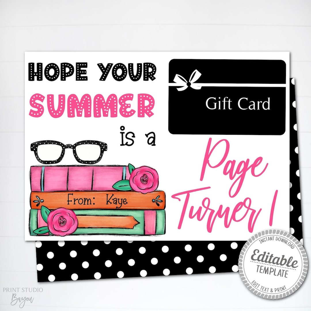 Page Turner Gift Card Holder Printable, Teacher Appreciation Thank You ...