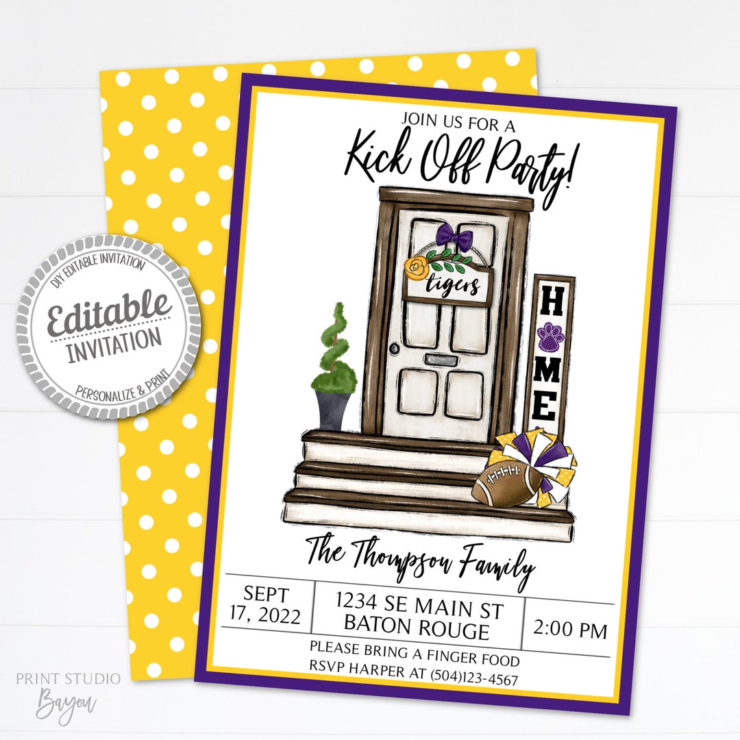 Football Kickoff Party Invitation, Farmhouse Purple and Gold Theme ...