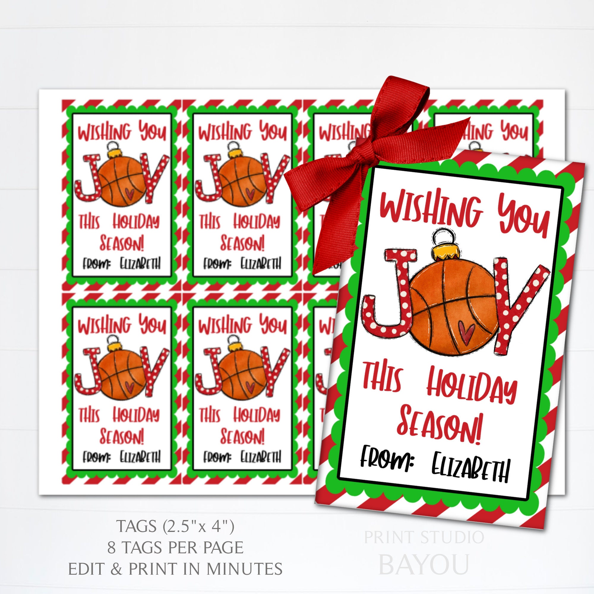 Basketball Christmas Gift Tags, Holiday Basketball Themed Tags, End of ...